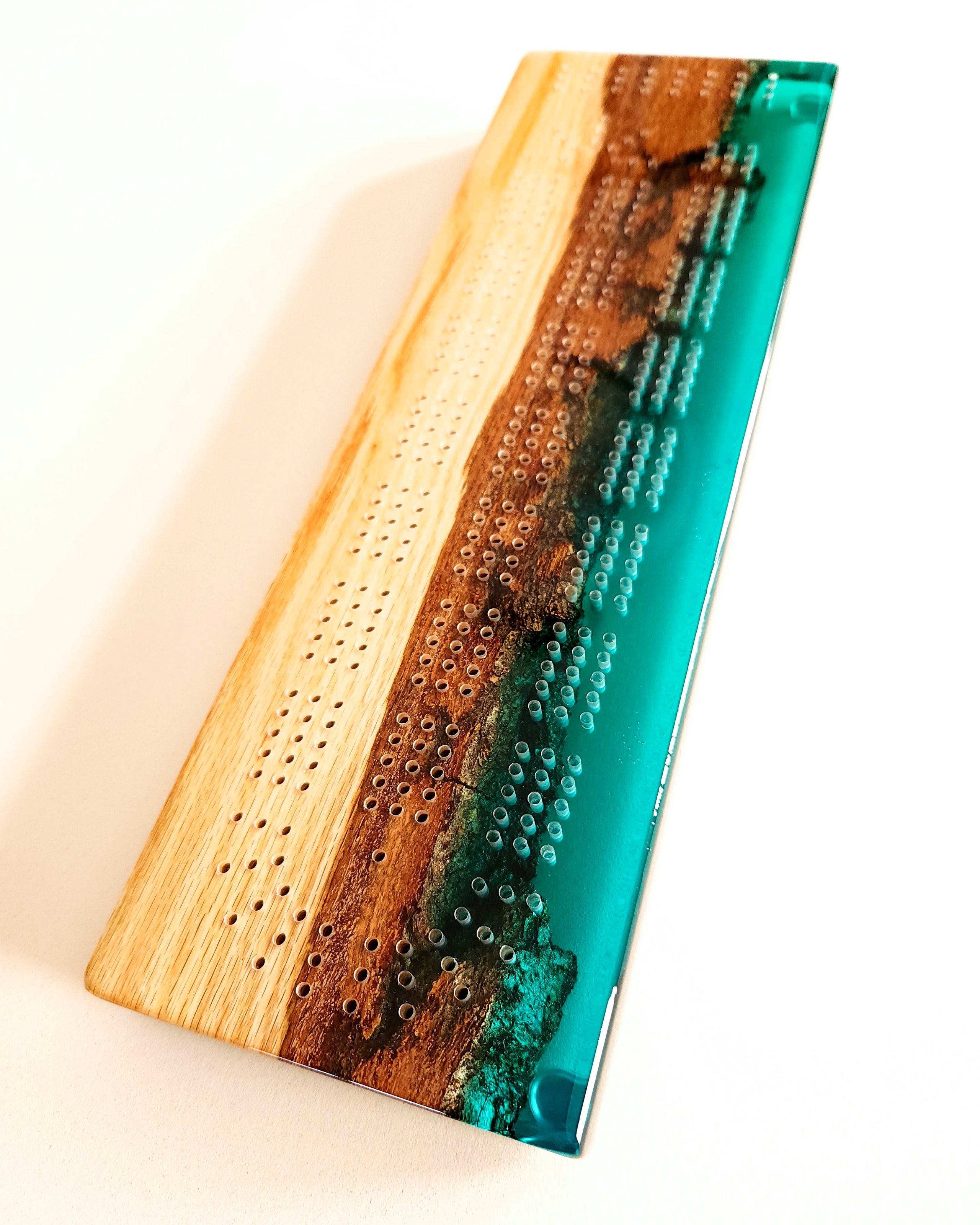 Jade Green Transparent Resin & Wood Cribbage Board | JMcK Artwork